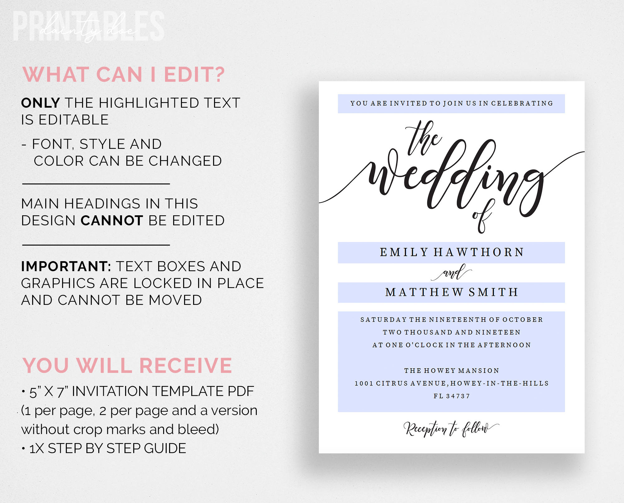 Wedding Invitation Template Editable Invite Wedding | Etsy