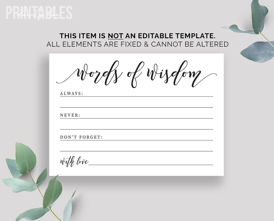 Words of Wisdom Card Printable Advice Card Wedding Advice - Etsy