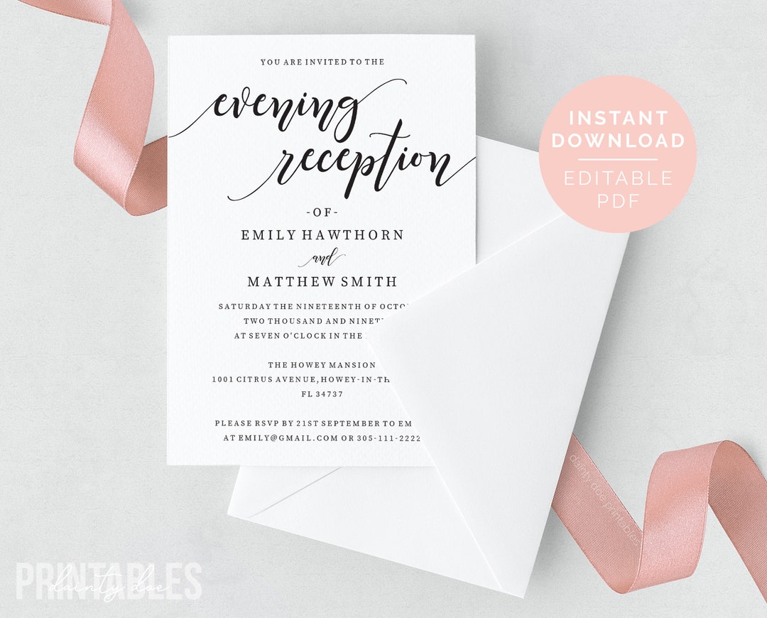 Wedding Evening Invitation Template Evening Reception Invite DIY ...