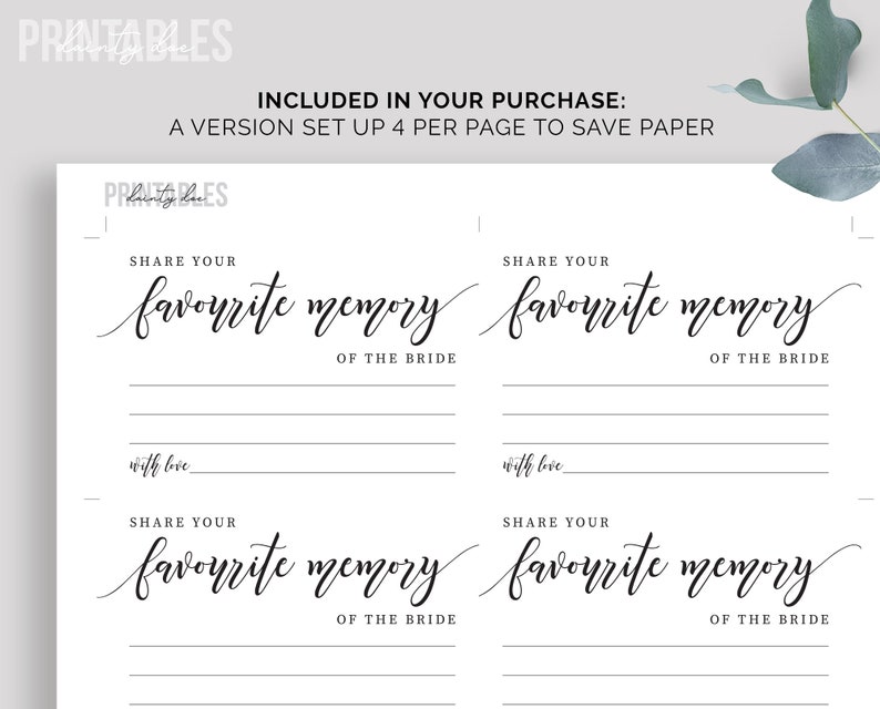 Printable Favourite Memory of the Bride Card Share a Memory - Etsy