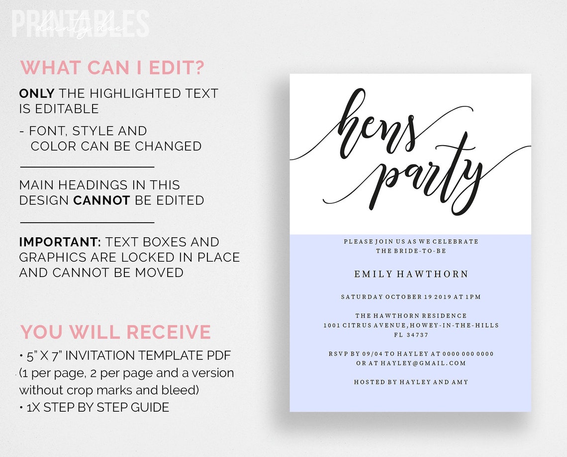 Printable Hens Party Invitation Editable Hens Night Template - Etsy