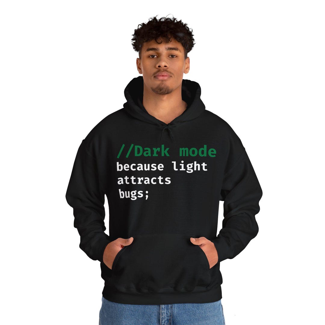 Dark Mode Geeky Coder IT Developer Hoodie, Unisex Sweatshirt for Bug-fearing Programmers, Heavy ...