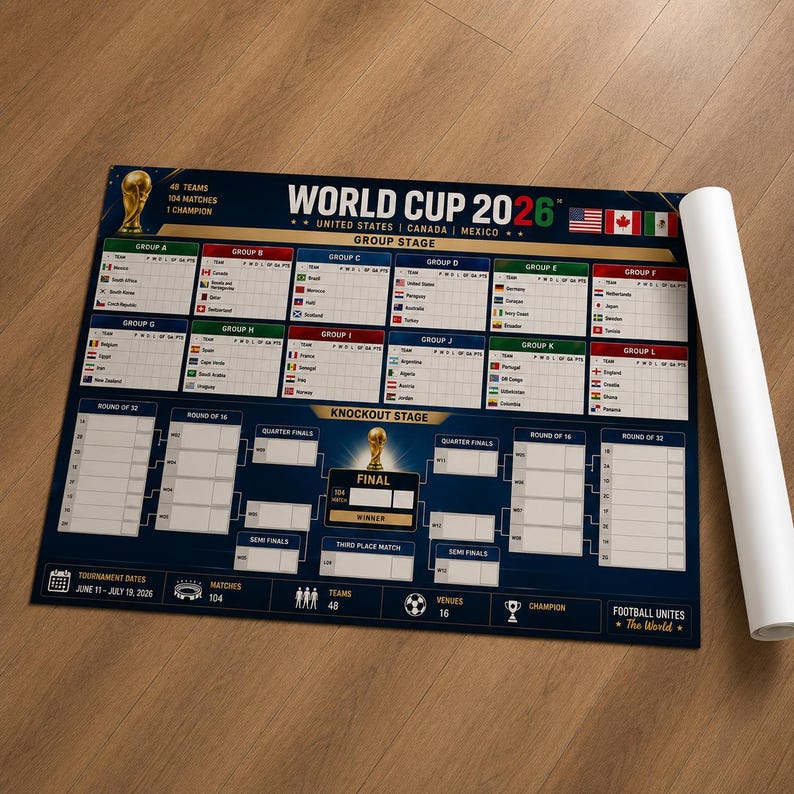 Championship Bracket Poster, Football Tournament Tracker, Soccer Fan ...