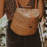70s Italian Woven Rattan Backpack With Linen Flap Closure | Vintage ...