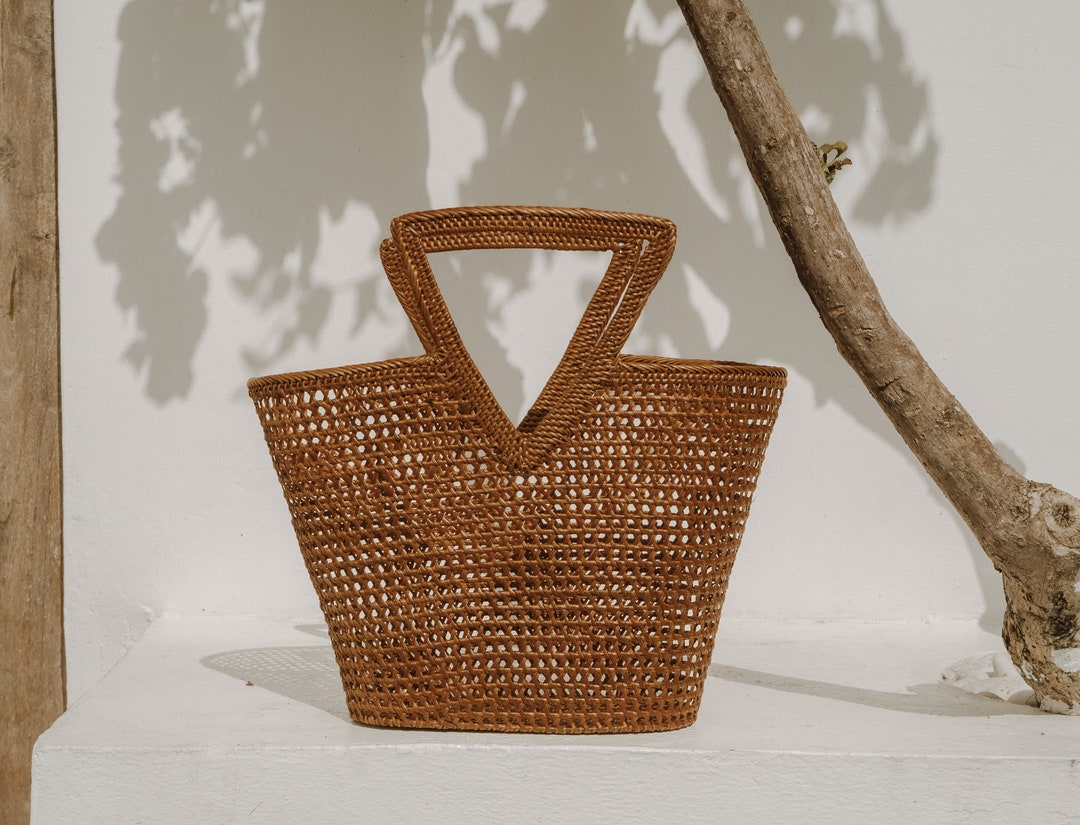 Rattan Basket Bag, Basket Purse, Wicker Purse, Woven Bag, Rattan Tote ...