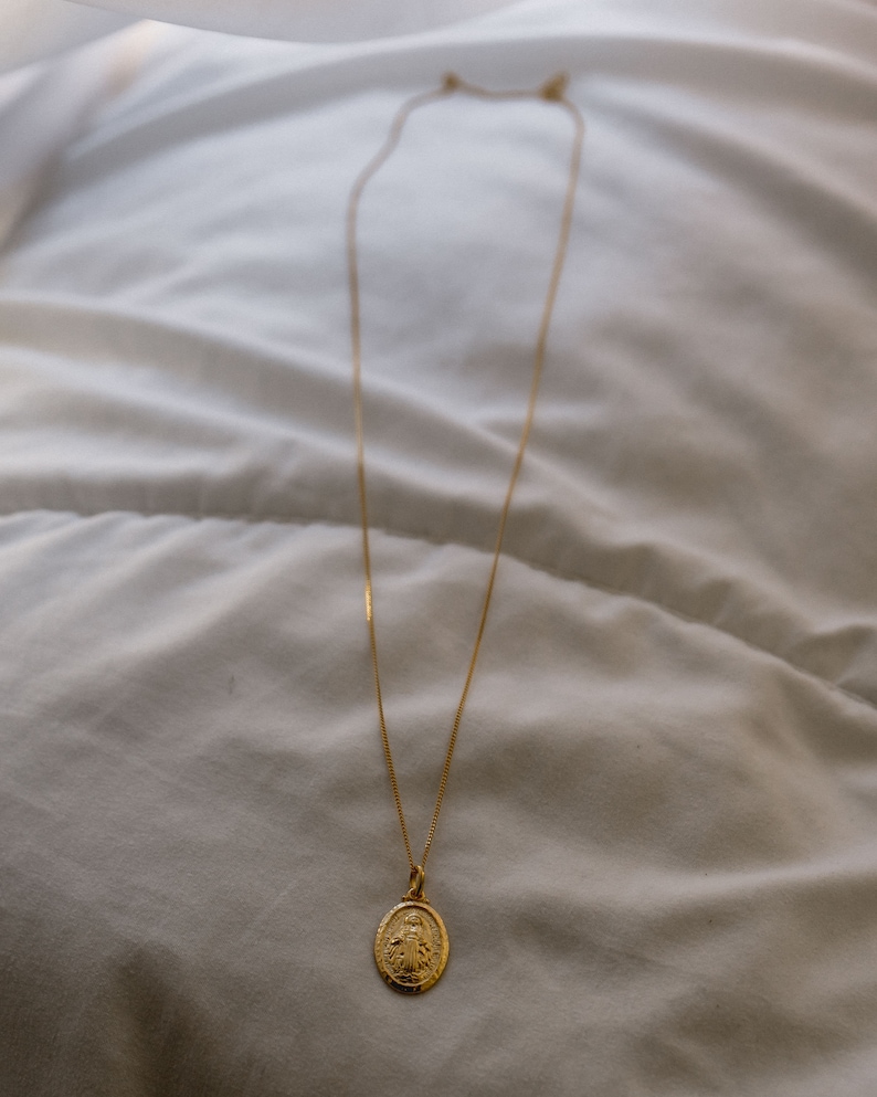 Virgin Mary Necklace Gold Long Oval Saint Mary Pendant | Etsy