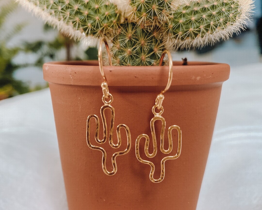 Cactus Earrings, Dangle Earrings Gold, Gold Cactus Earrings, Desert ...