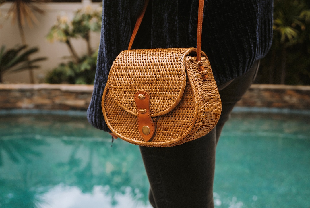VEGAN Leather Rattan Bag, Straw Purse, Straw Crossbody Bag, Messenger ...