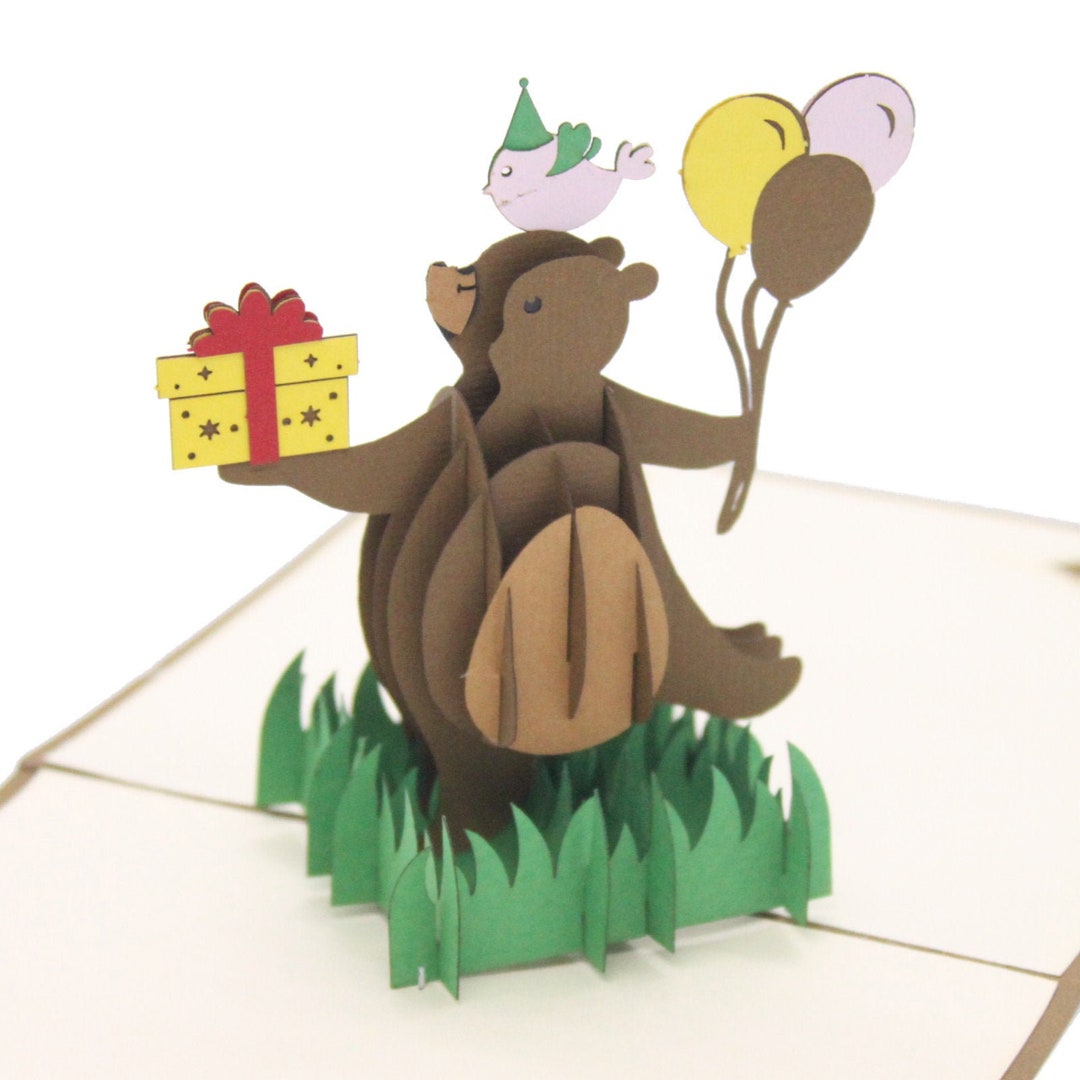 Handmade Pop up 3D Bear With Present Birthday Greeting Card - Etsy