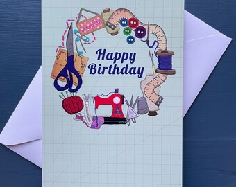 Sewing Birthday Card | Etsy