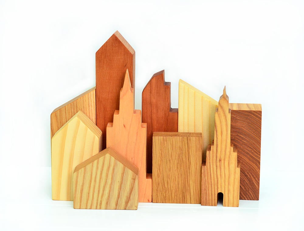 New York Skyline Building Blocks Set Wooden Organic - Etsy