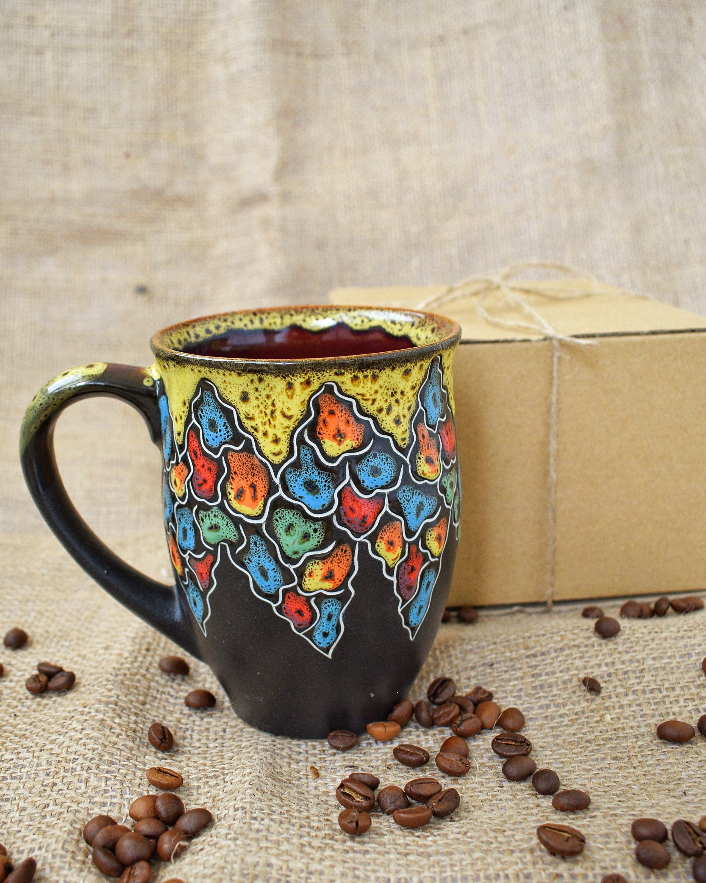 Colorful mug. Pottery mug handmade. Christmas gift idea. | Etsy