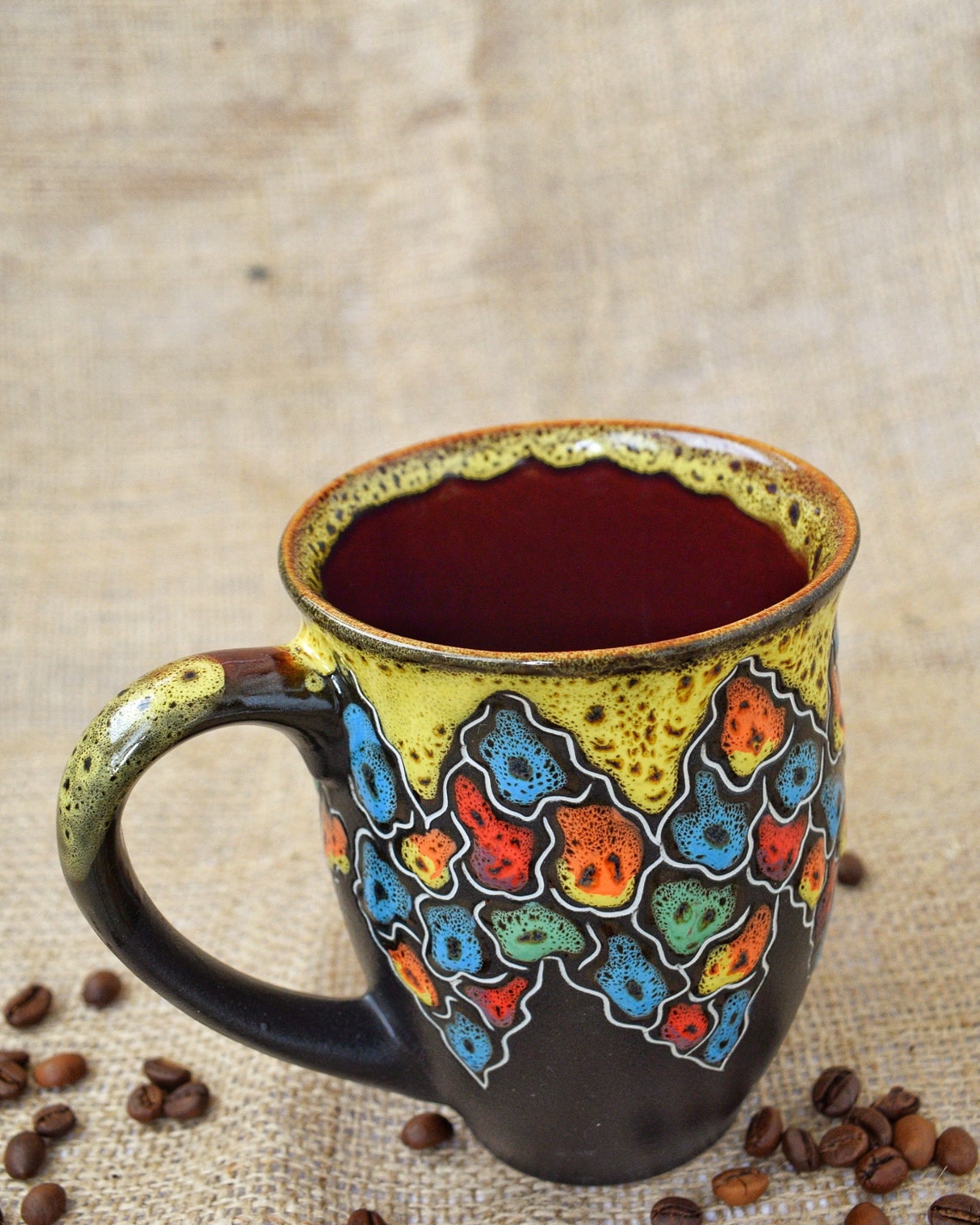 Colorful Mug. Pottery Mug Handmade. Christmas Gift Idea. | Etsy