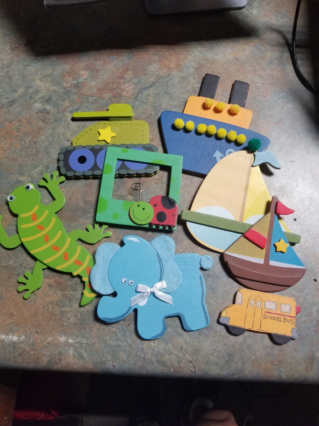 Large Wood 3D Fun Magnets Sailboat Boats Tank Lizard Elephant Ladybug ...