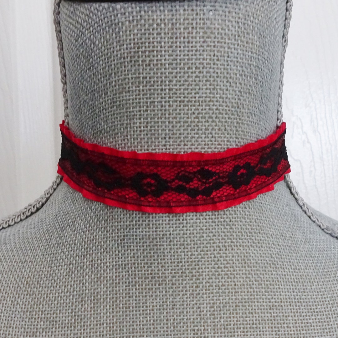 Black Lace Red Ribbon Choker Necklace Choker Necklace Hipster Red ...