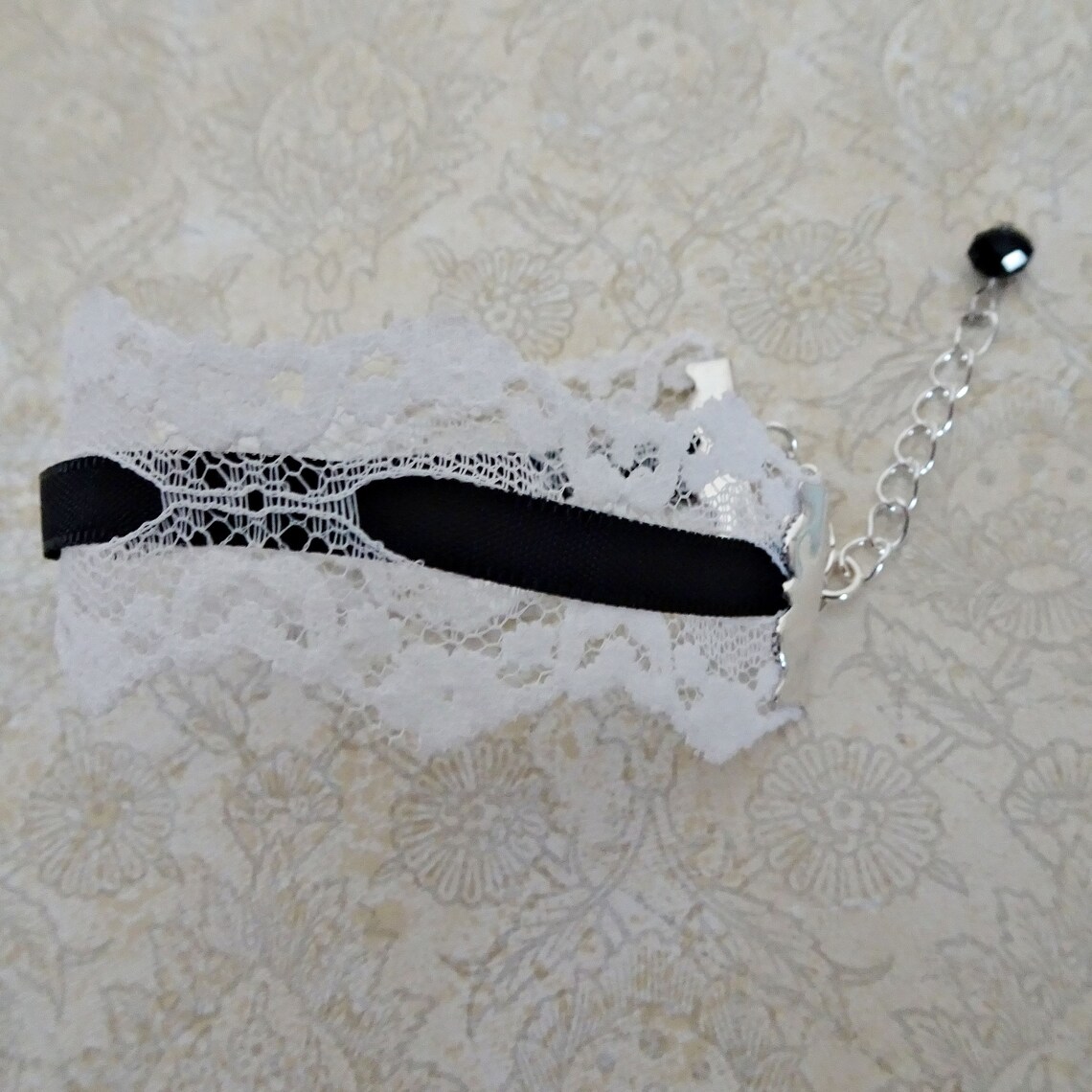 White Lace Cuff Bracelet: Black Ribbon, French Maid Costume - Etsy