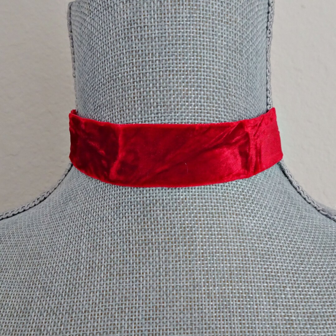 Red Crushed Velvet Ribbon Choker Necklace, Costume Choker, Red Necklace ...