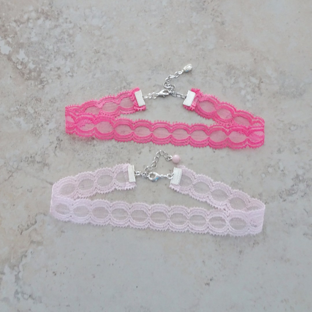 Pink Lace Choker Necklaces - Pastel Pink Necklace - Coral Pink Necklace ...
