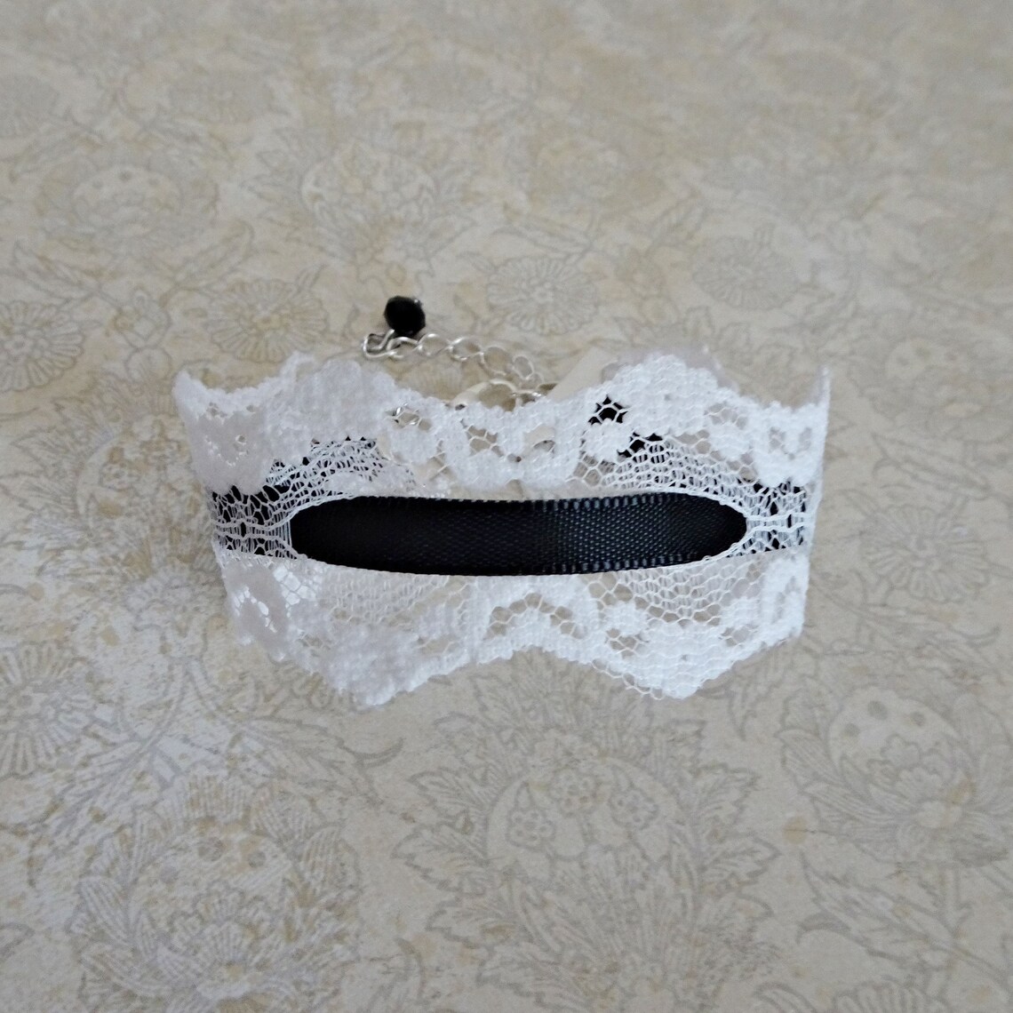 White Lace Cuff Bracelet: Black Ribbon, French Maid Costume - Etsy