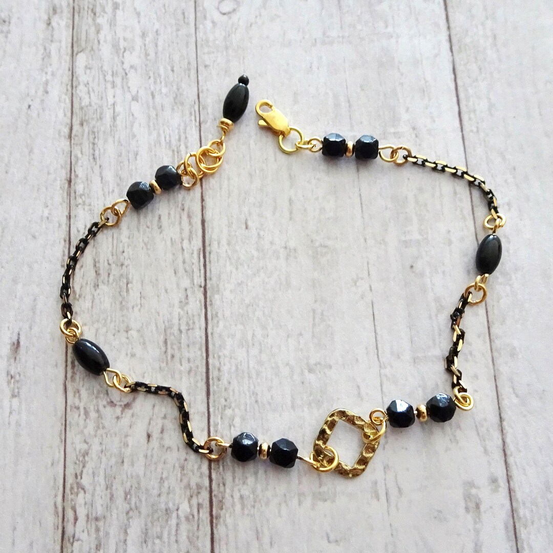 Black Bead Ankle Bracelet: Gold Chain Anklet, Adjustable Fit - Etsy