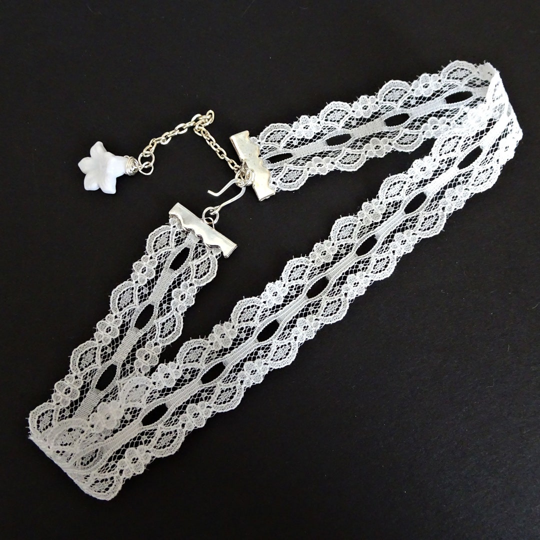 White Lace Choker Necklace Cotton Crochet White Choker Brides' Choker ...