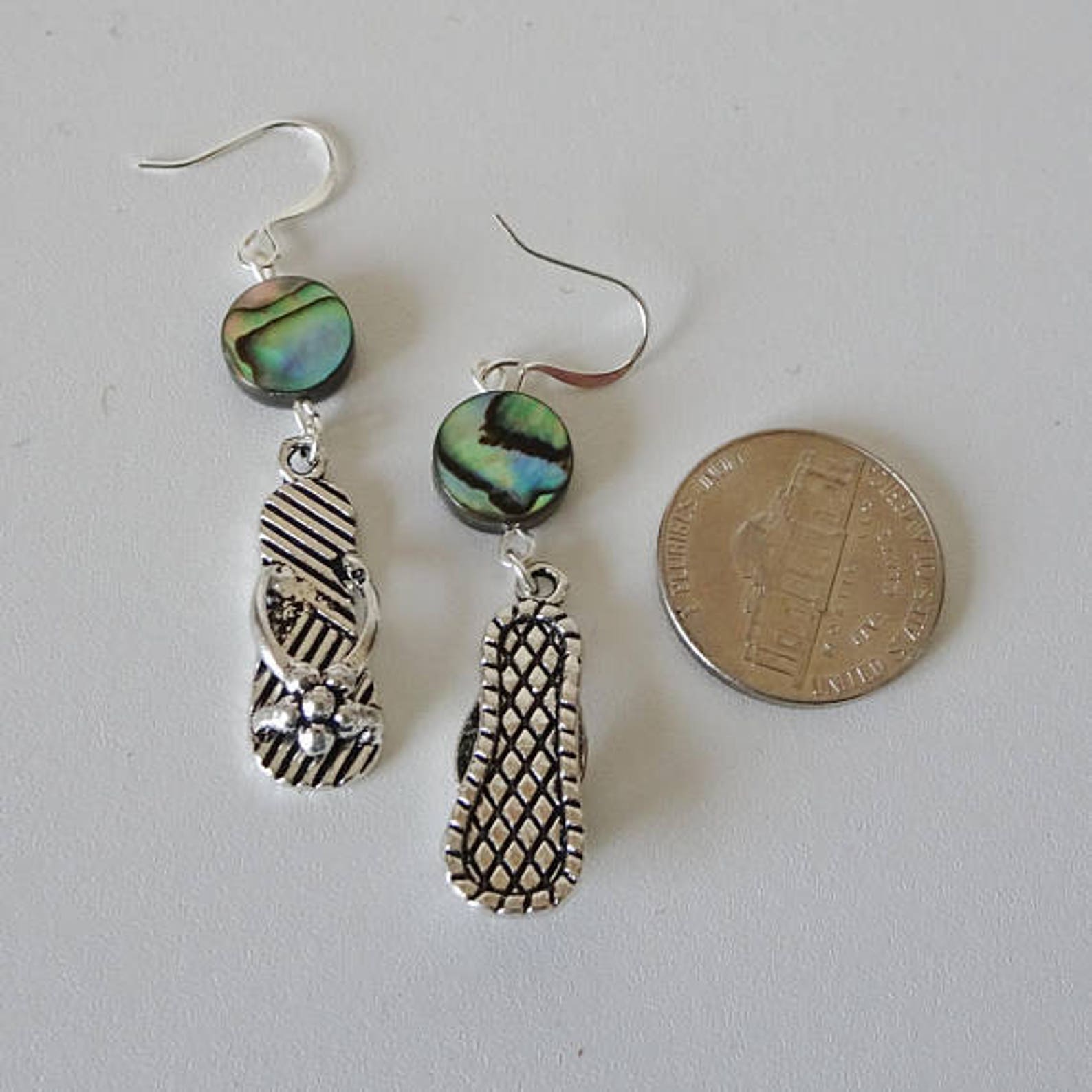 Flip Flop Sandal Silver Charm Earrings Abalone Shell Bead - Etsy