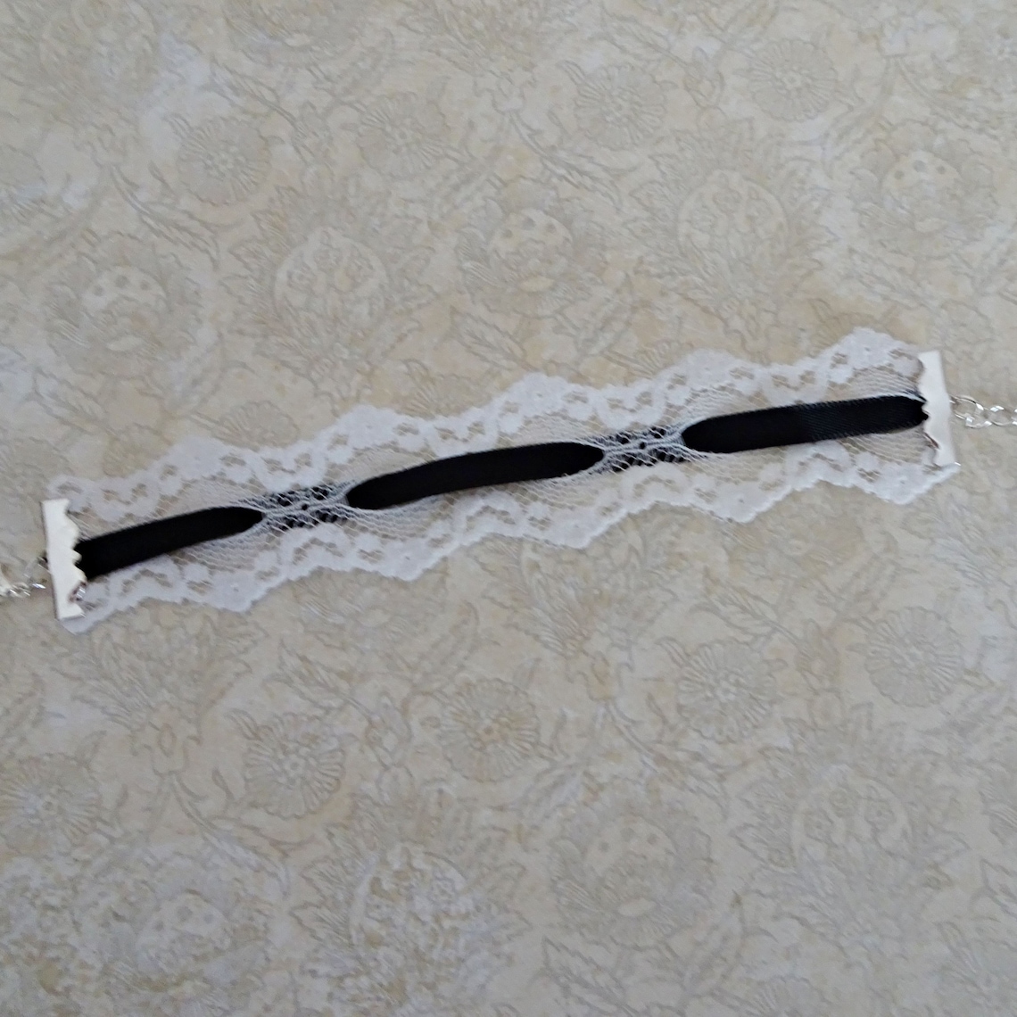 White Lace Cuff Bracelet: Black Ribbon, French Maid Costume - Etsy