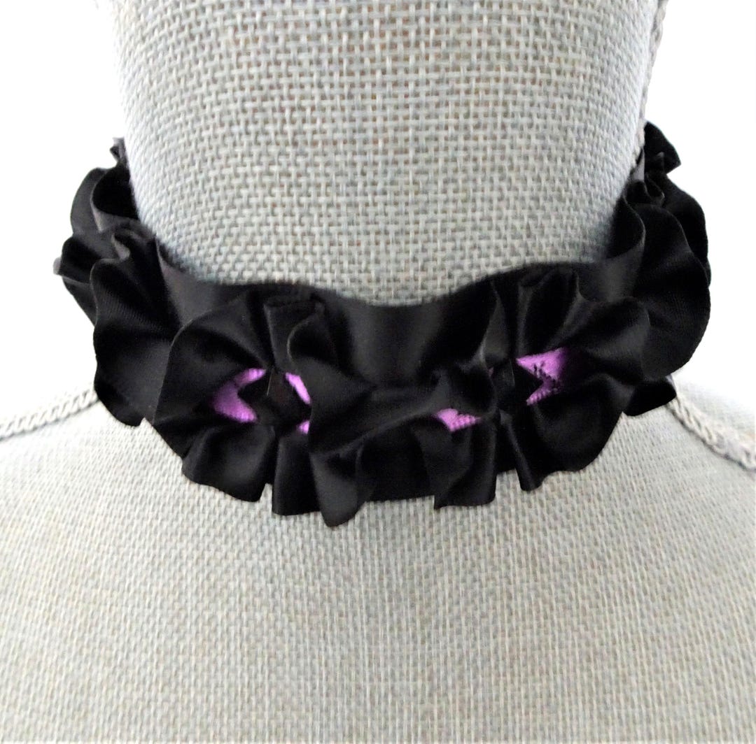 Black Ruffled Satin Choker, Purple Ribbon Steampunk Necklace - Etsy