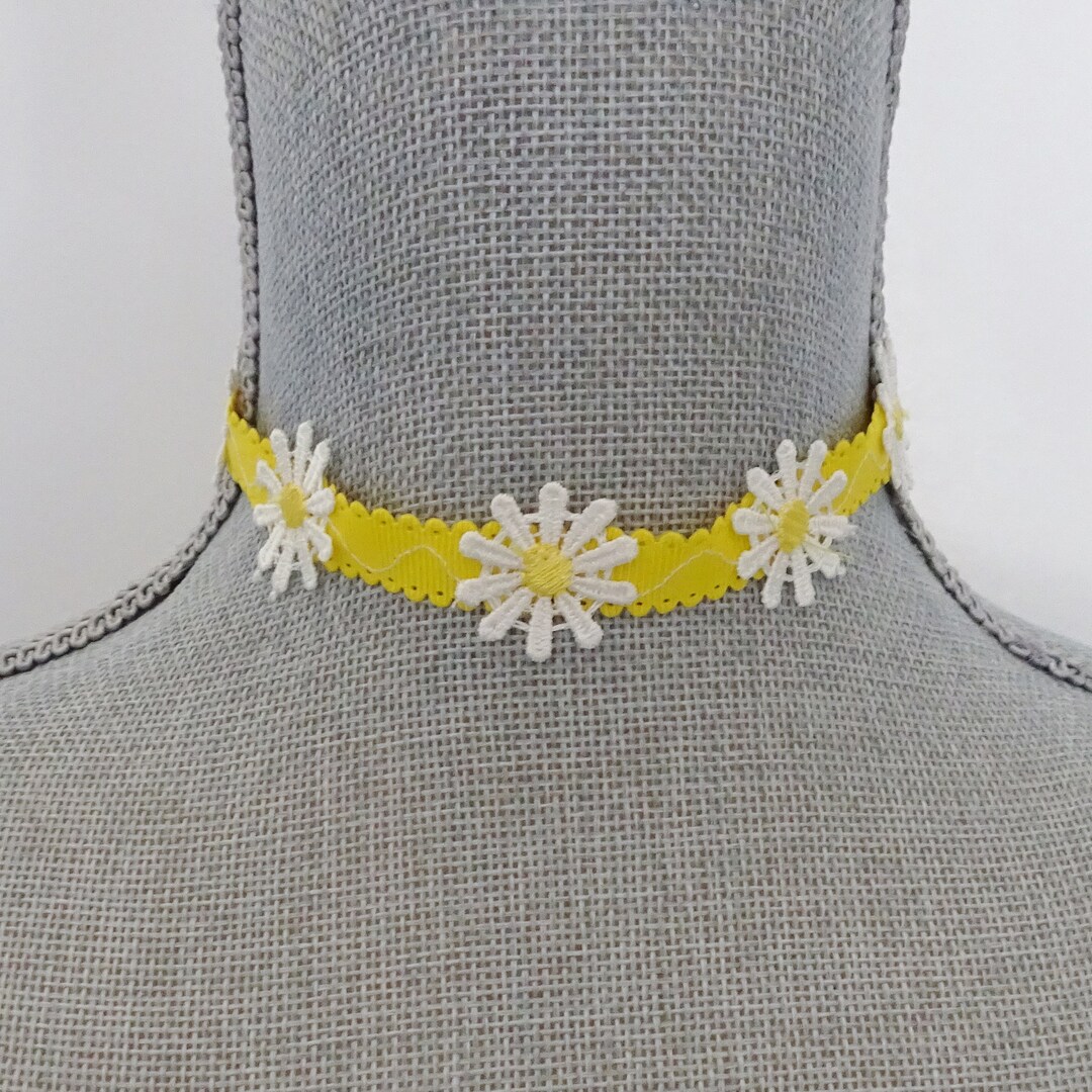Yellow Ribbon Daisy Choker Necklace, Hipster, Yellow Choker, Cottage ...