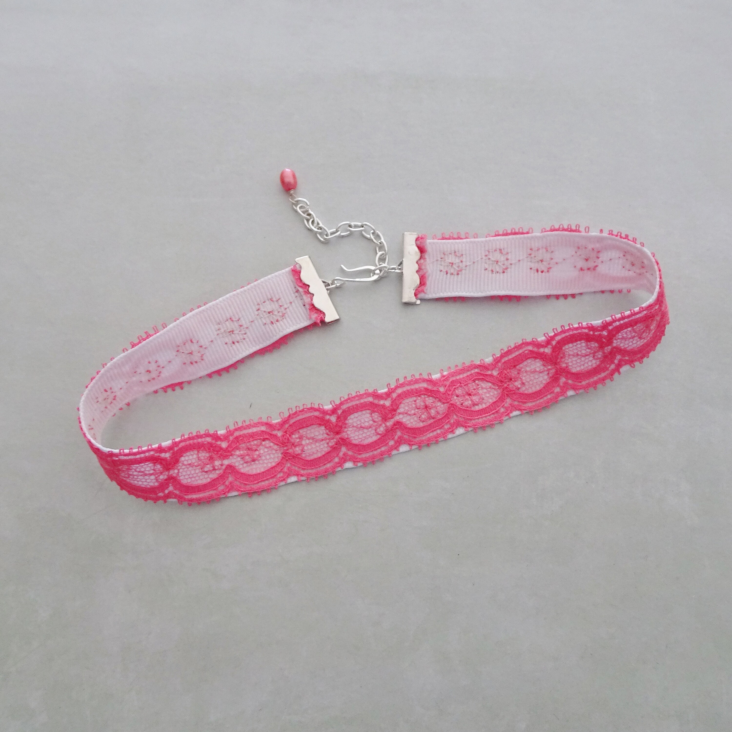 Coral Pink Lace and Ribbon Choker Necklace Pink Necklace | Etsy
