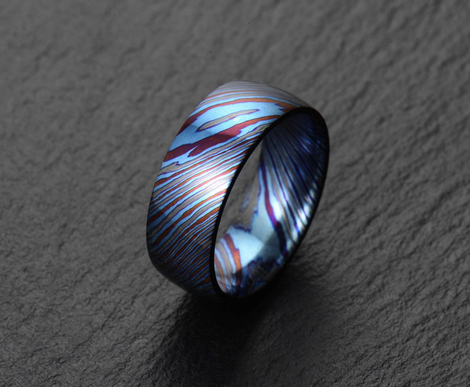 Black Timascus Titanium Damascus Mens Wedding Band Engagement Ring ...