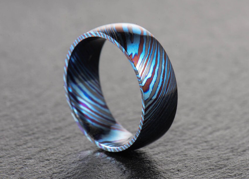 Black Timascus Titanium Damascus Mens Wedding Band Engagement Ring ...