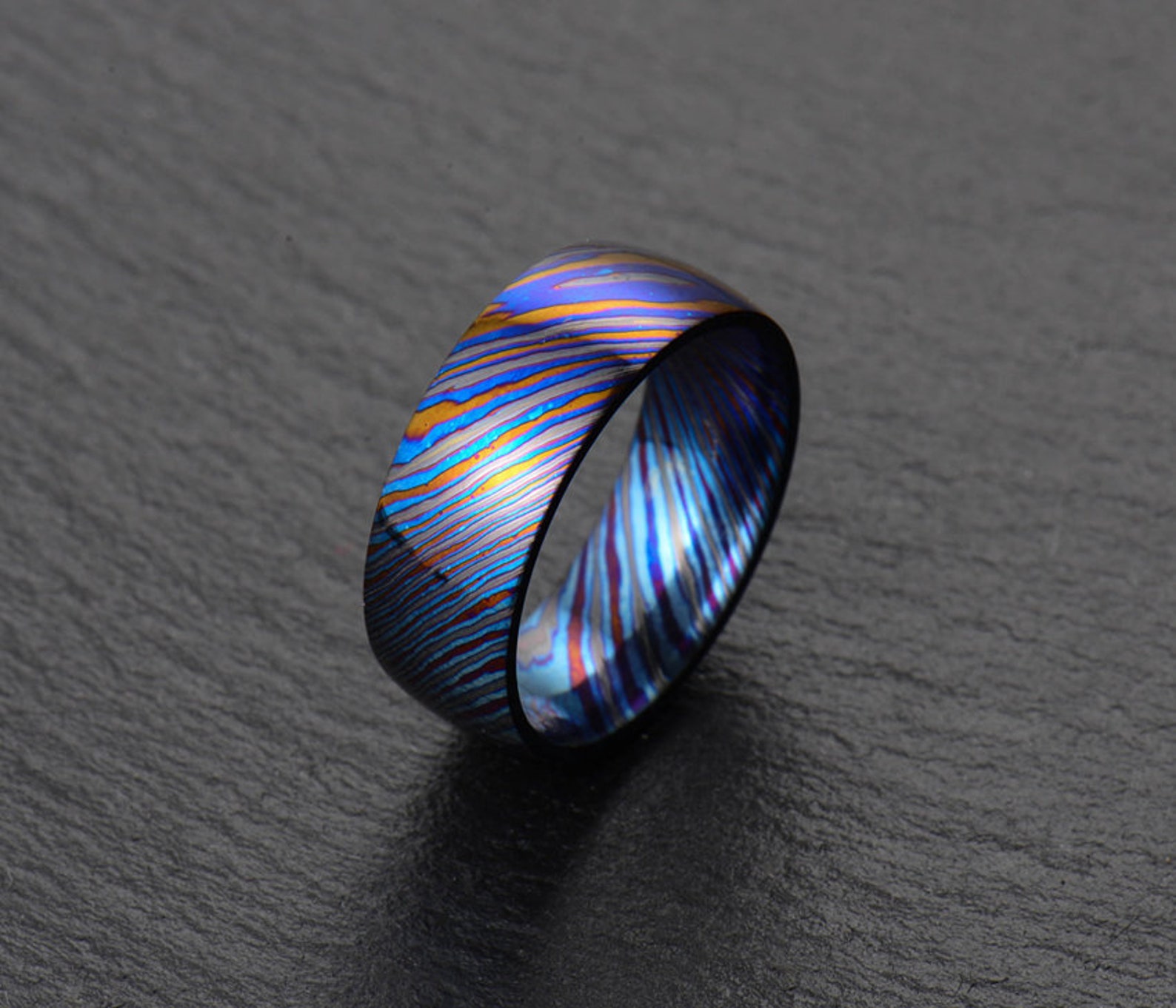 Black Timascus Titanium Damascus Mens Wedding Band Engagement Ring ...