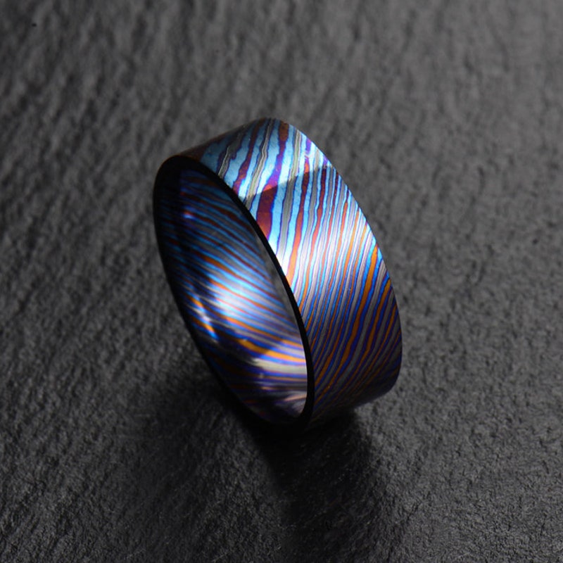 Titanium Damascus Ring - Etsy