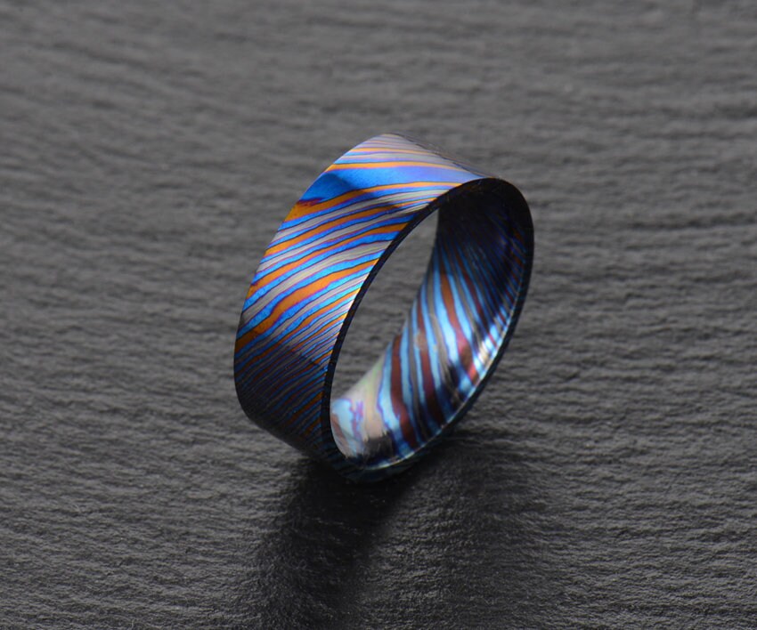 Black Timascus Titanium Damascus Mens Wedding Band Engagement Ring ...
