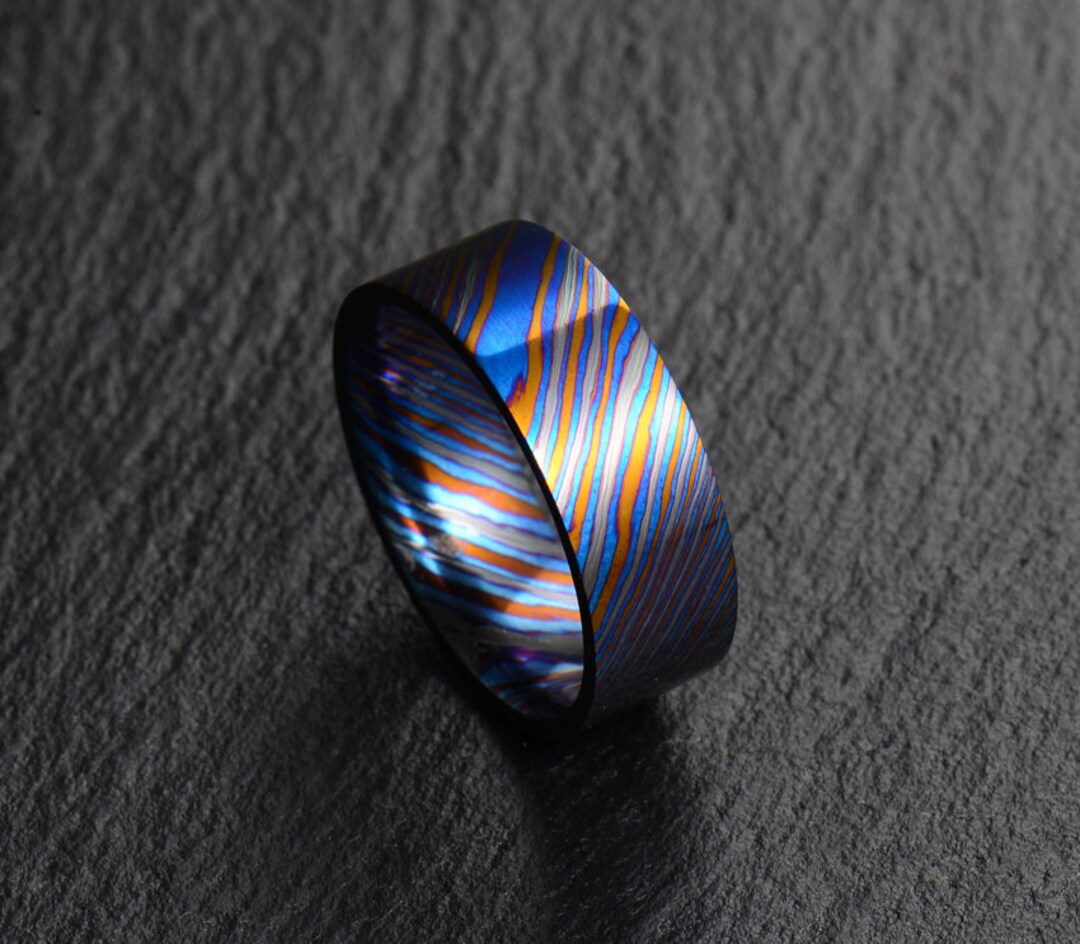 Black Timascus Titanium Damascus Mens Wedding Band Engagement Ring ...