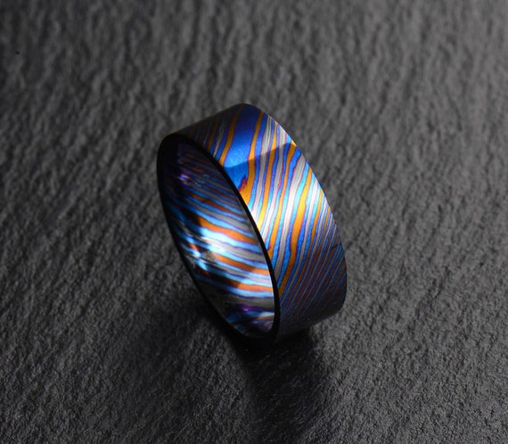 Black Timascus Titanium Damascus Mens wedding band Engagement | Etsy
