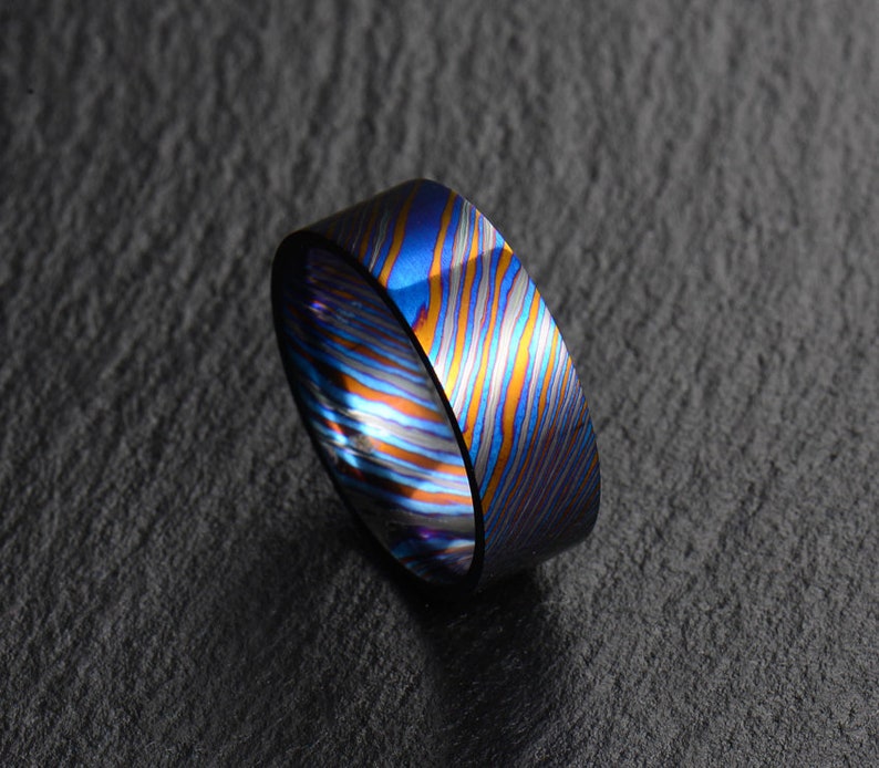 Black Timascus Titanium Damascus Mens Wedding Band Engagement Ring ...