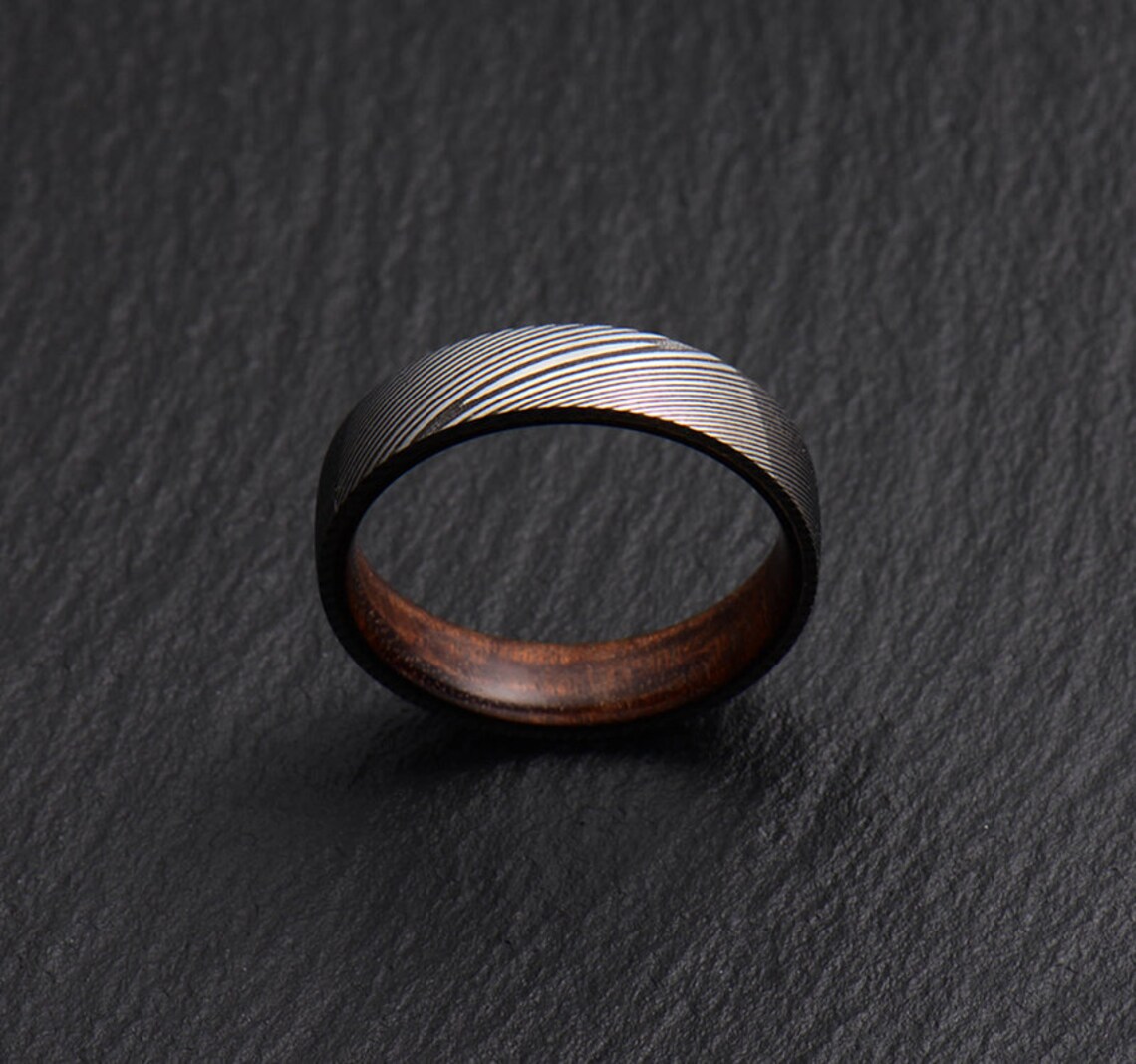 Stainless Damascus Steel and Ringed Gidgee Wood Mens Wedding - Etsy