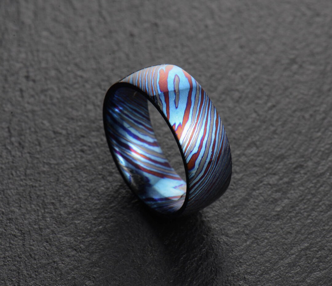 Black Timascus Titanium Damascus Mens Wedding Band Engagement Ring ...