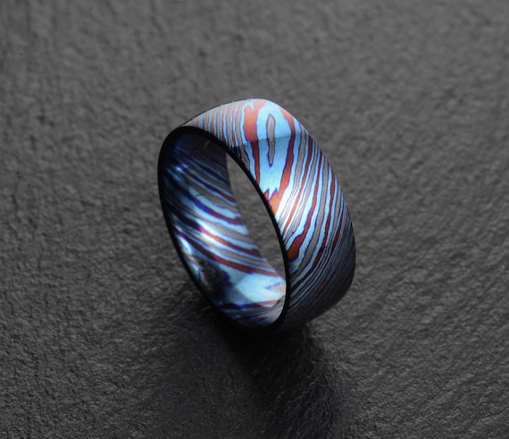 Black Timascus Titanium Damascus Mens Wedding Band Engagement | Etsy