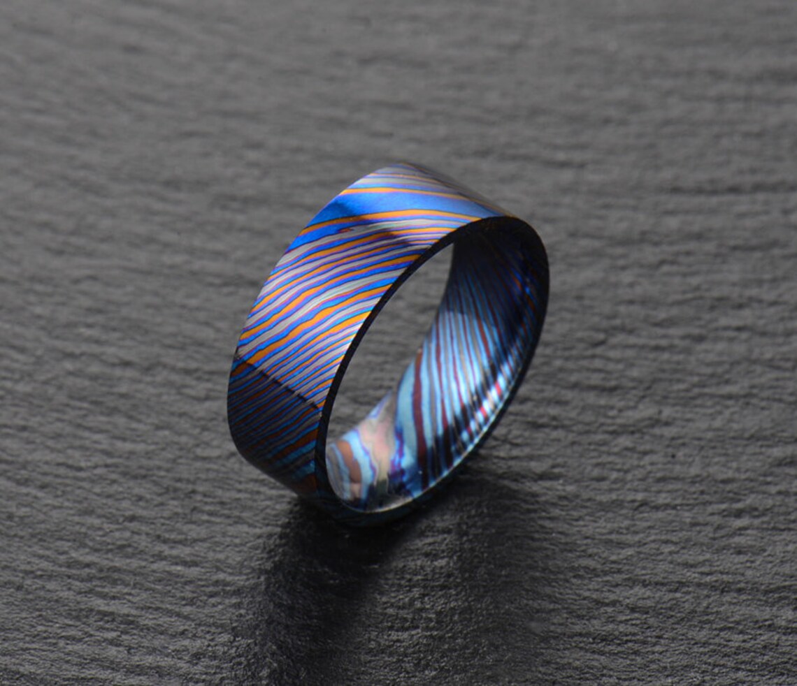 Black Timascus Titanium Damascus Mens Wedding Band Engagement Ring ...