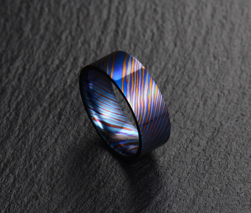 Black Timascus Titanium Damascus Mens Wedding Band Engagement Ring ...