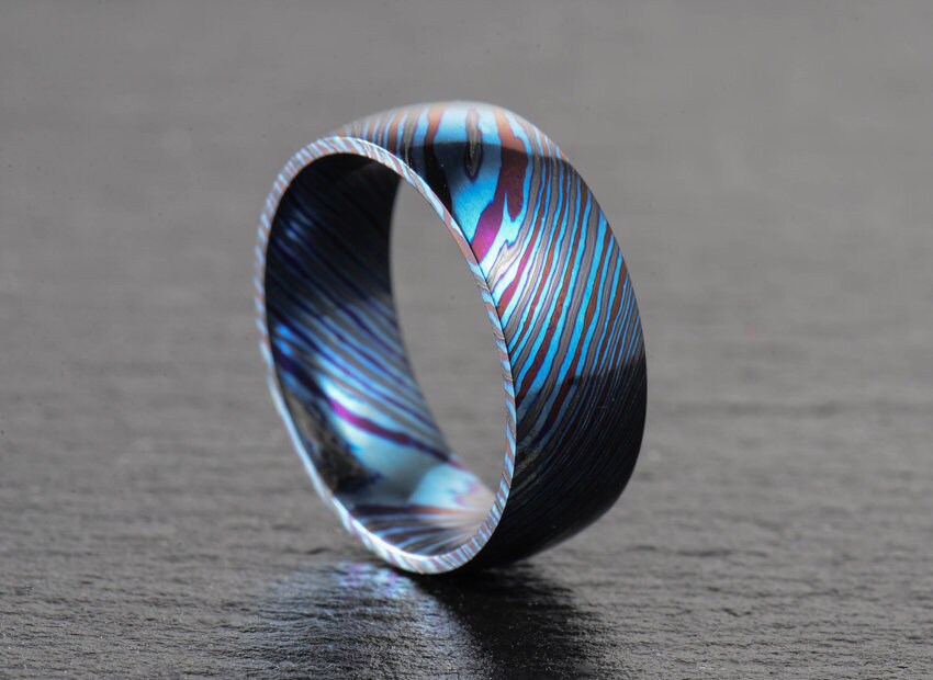 Black Timascus Titanium Damascus Mens Wedding Band Engagement Ring ...