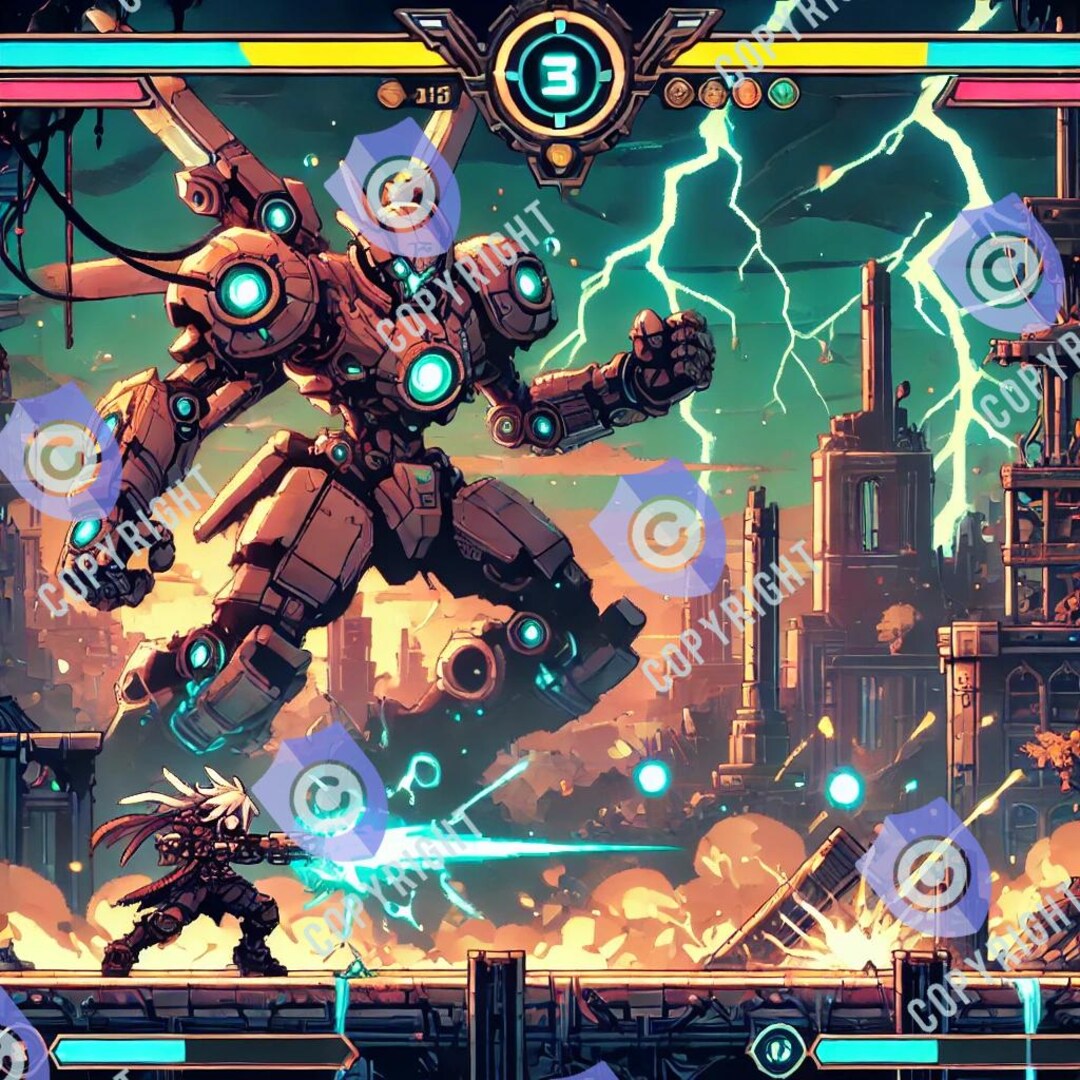 Mecha Digital Print | 8bit Anime Art | Cyber Mecha Showdown - Digital ...