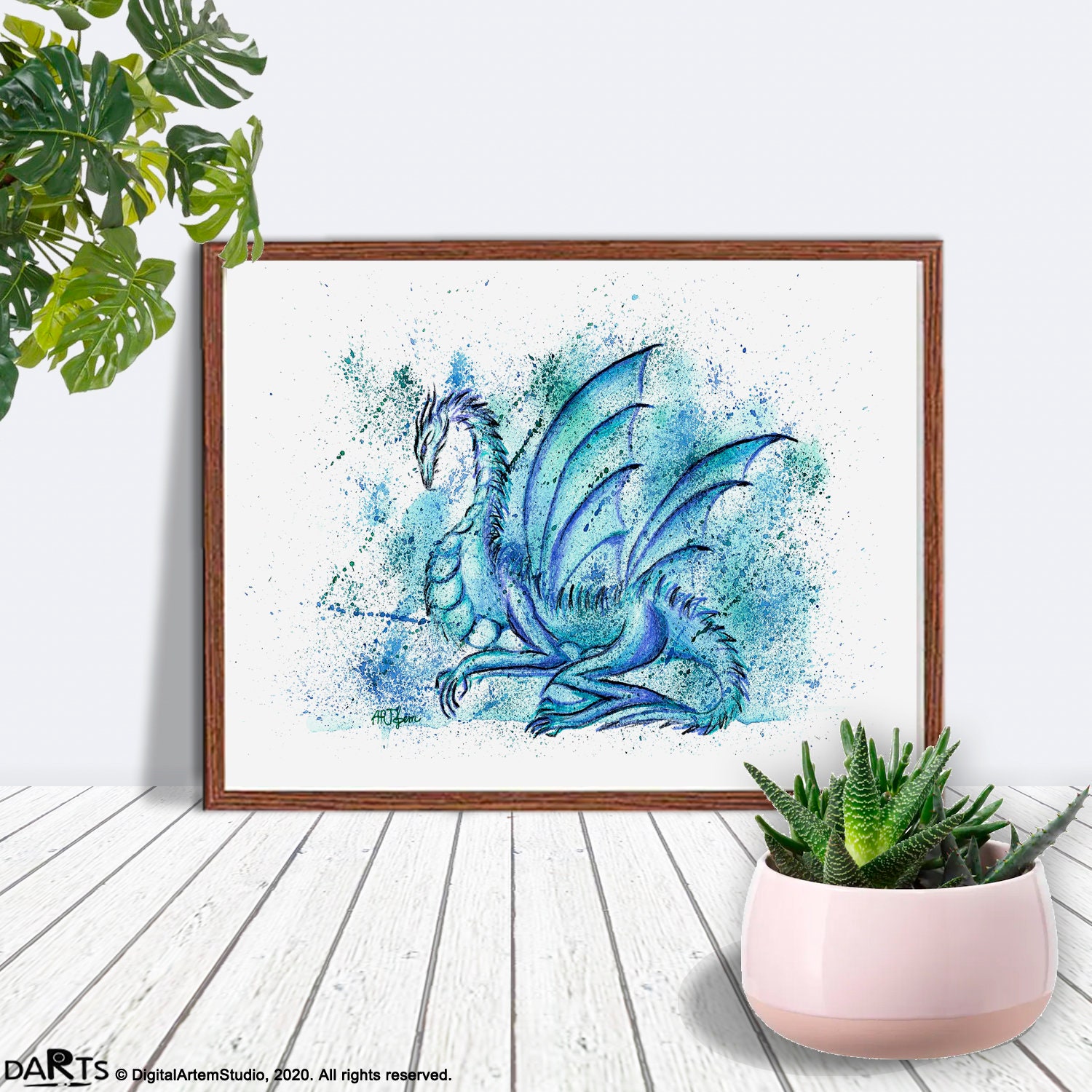 Dragon Wall Art, Blue Dragon, Dragon Painting, Dragon Poster, Printable ...