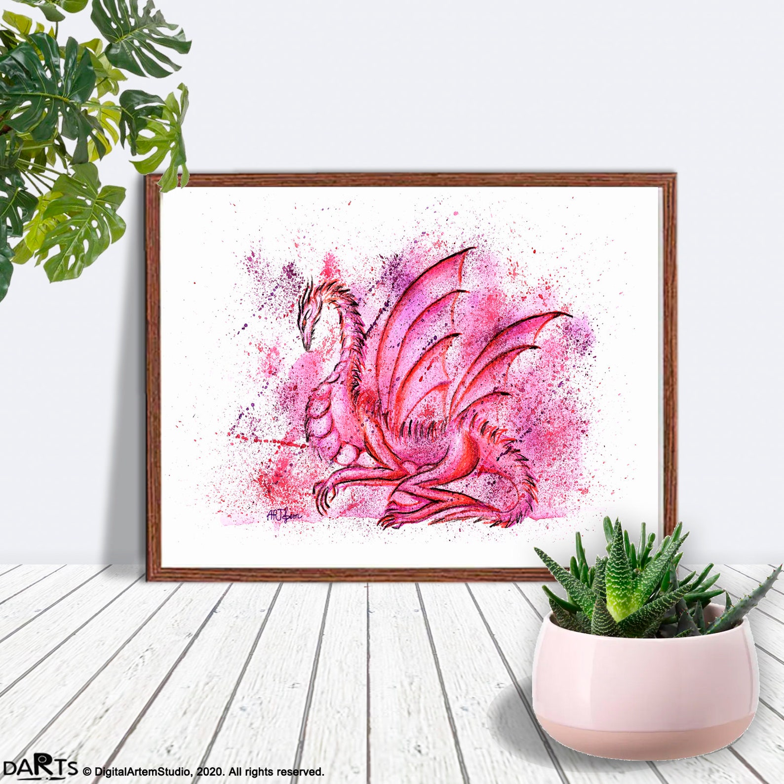 Dragon Wall Art, Dragon Painting, Purple Dragon Decor, Dragon Poster ...