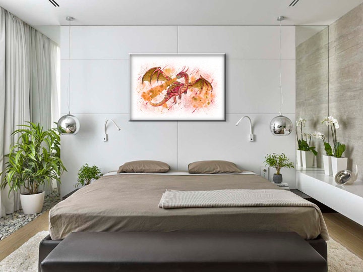 Dragon Wall Art, Dragon Poster, Red Dragon, Dragon Decor, Dragon ...