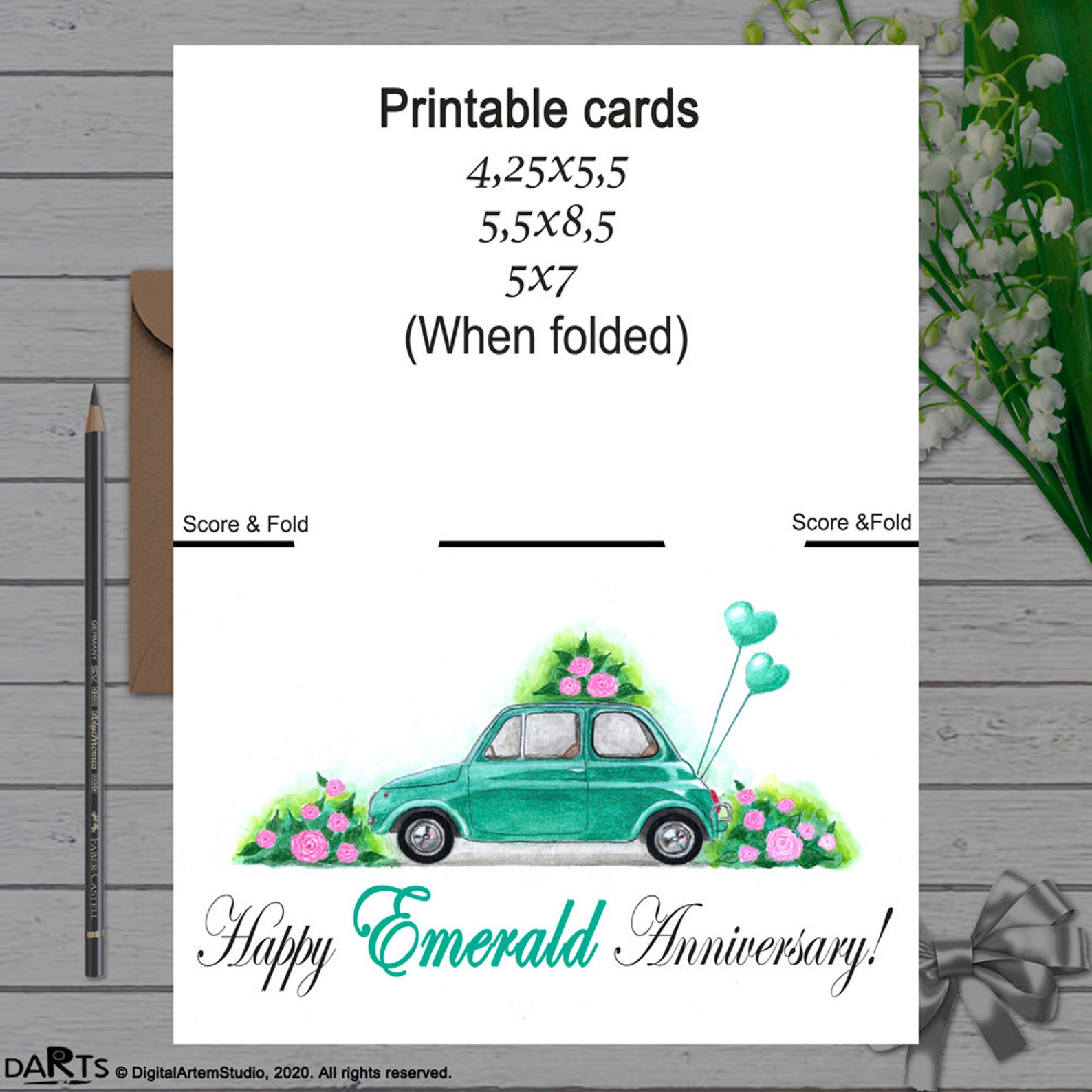 55th Anniversary Card, 55 Years of Marriage, Emerald Card, Printable ...