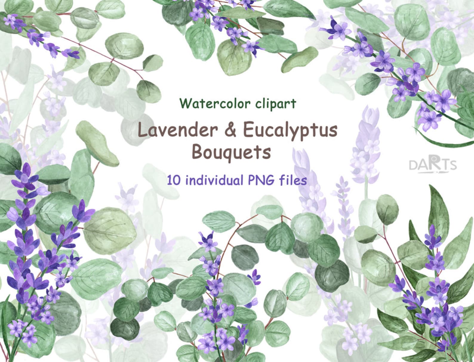 Watercolor Eucalyptus Lavender Clipart, Greenery Clipart, Floral ...